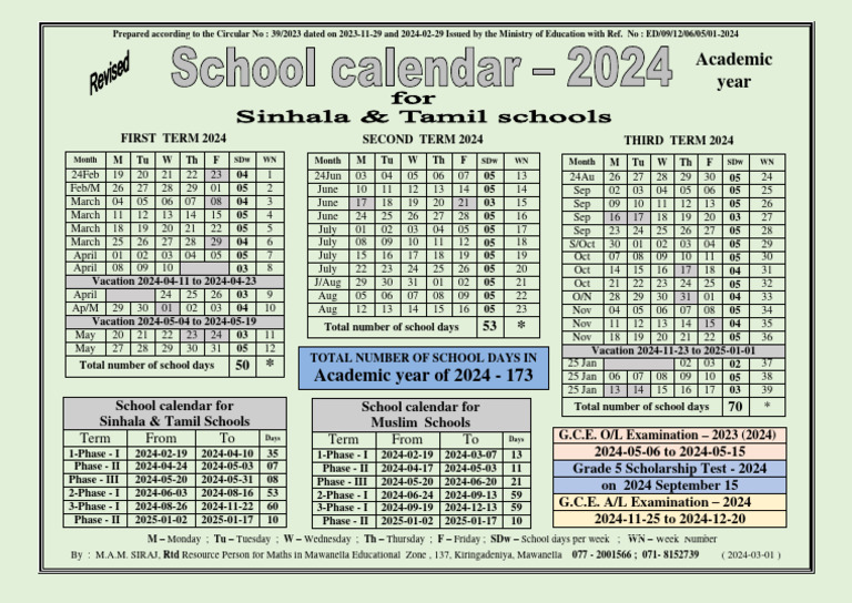 School Calendar - 2024 - S - Revised - Colour | PDF | Student ...