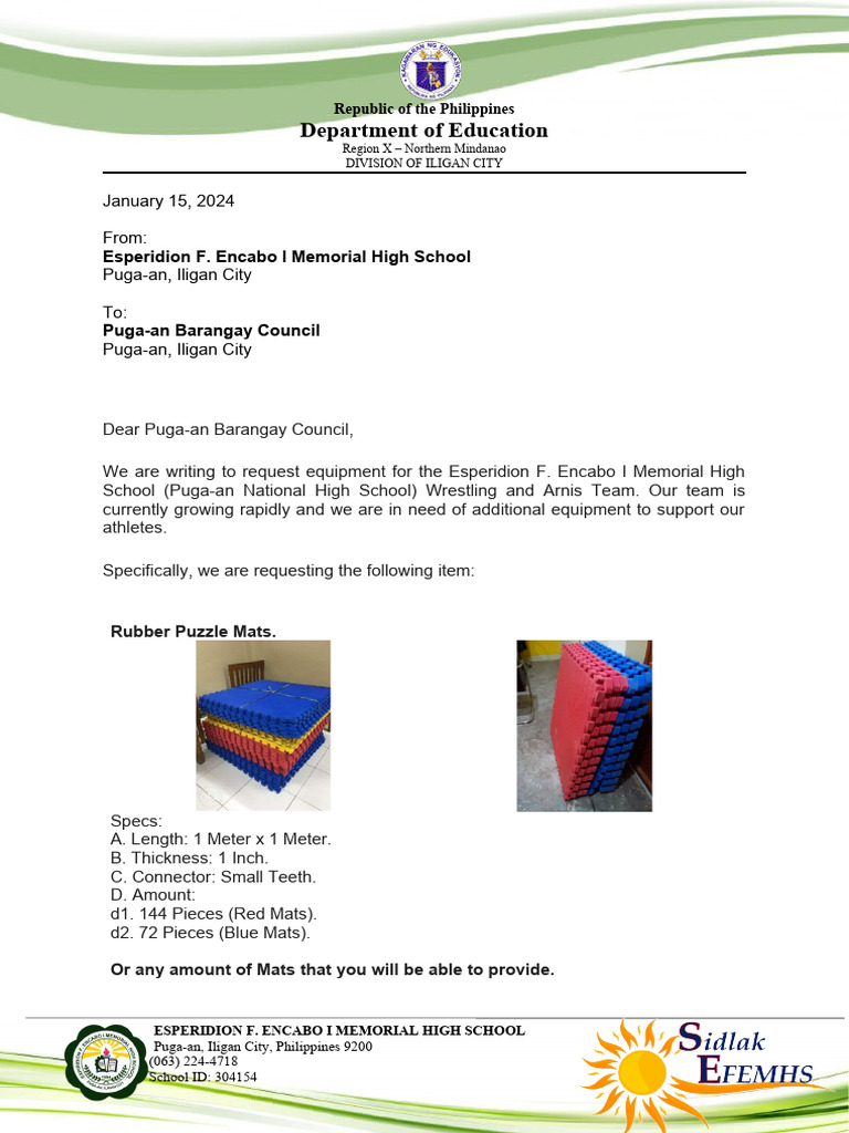 Wrestling and Arnis Rubber Mats Request | PDF