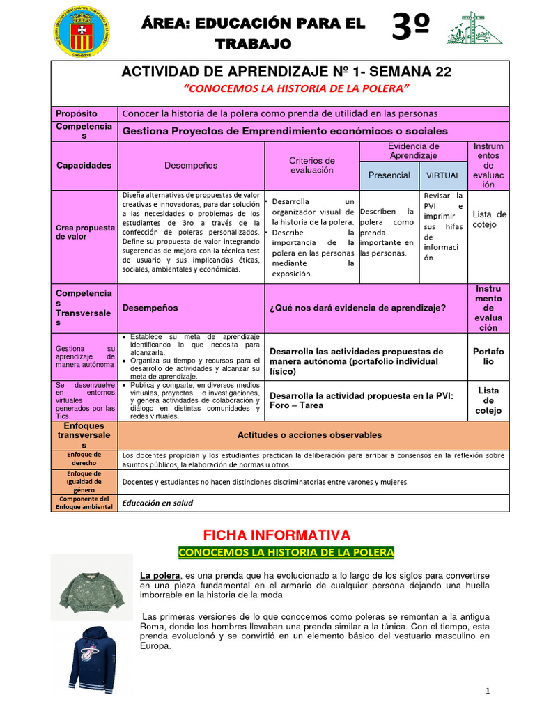 Ficha Informativa 3ro - Semana 22 - Aa1 | PDF | Moda | Aprendizaje