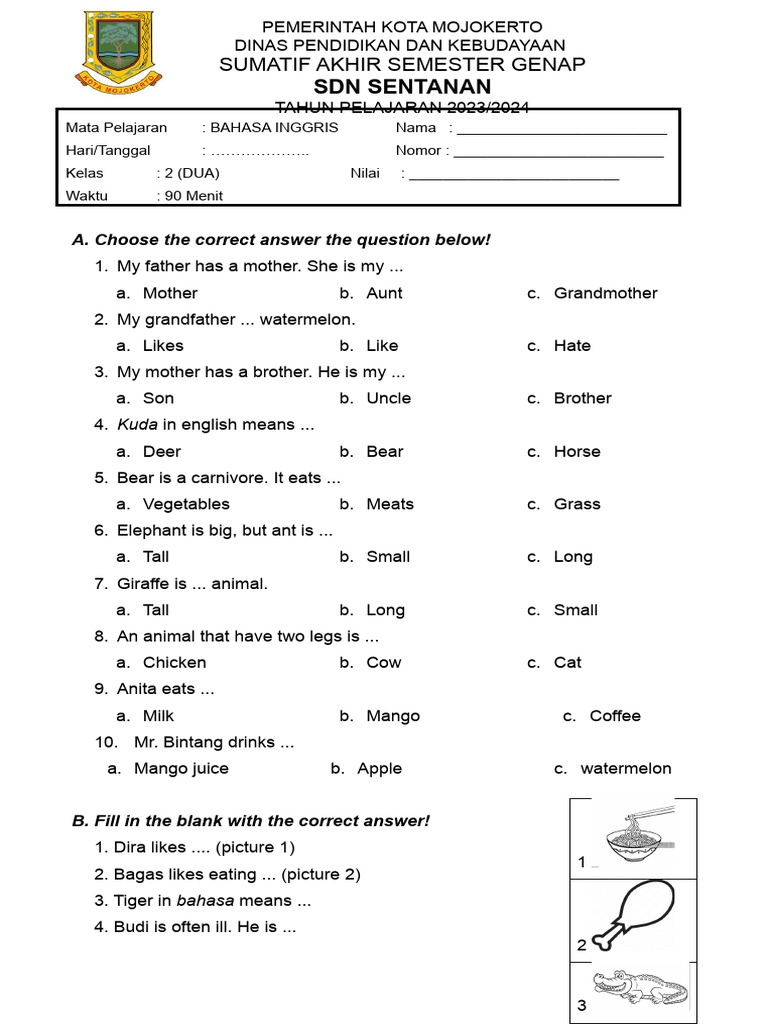 SAS Bahasa Inggris Kelas 2 Semester Genap 2023-2024 | PDF | Foods | Cuisine