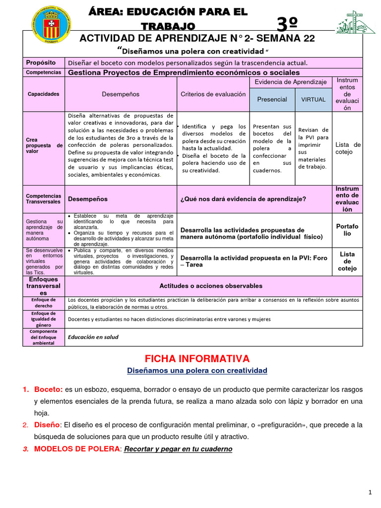 Ficha Informativa 3ro - Semana 22 - Aa2 | PDF | Diseño | Aprendizaje