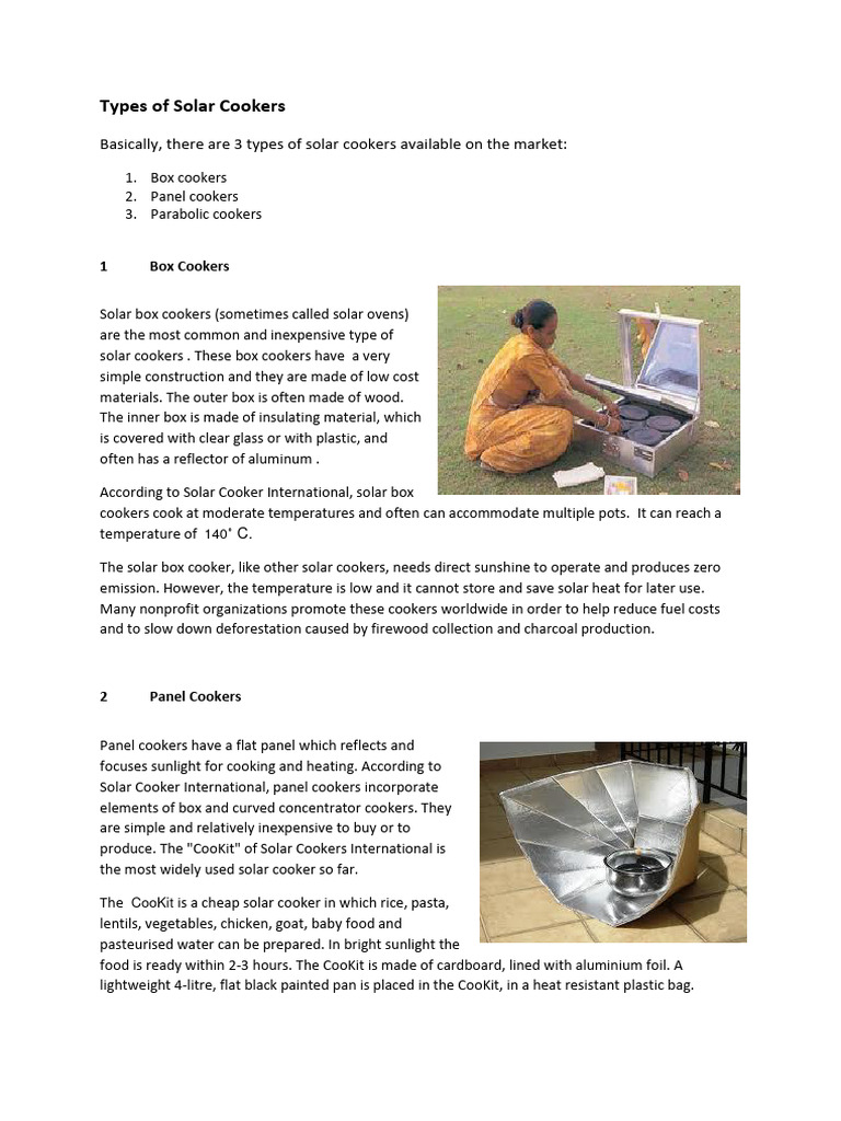 Types of Solar Cookers | PDF | Sustainable Technologies | Forms Of Energy