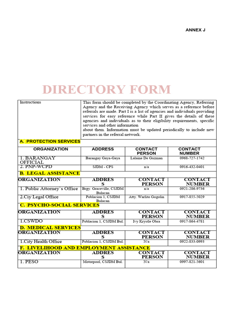 4.1.7.2 Annex J Directory Form | PDF | Law