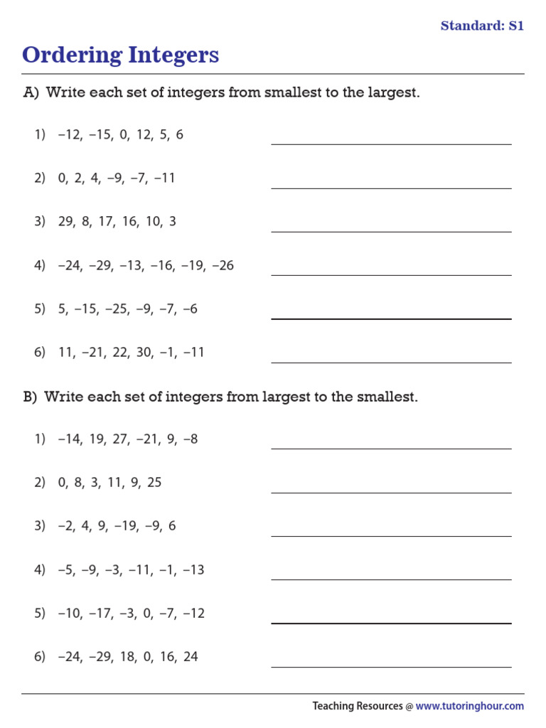 Ordering Integers | PDF
