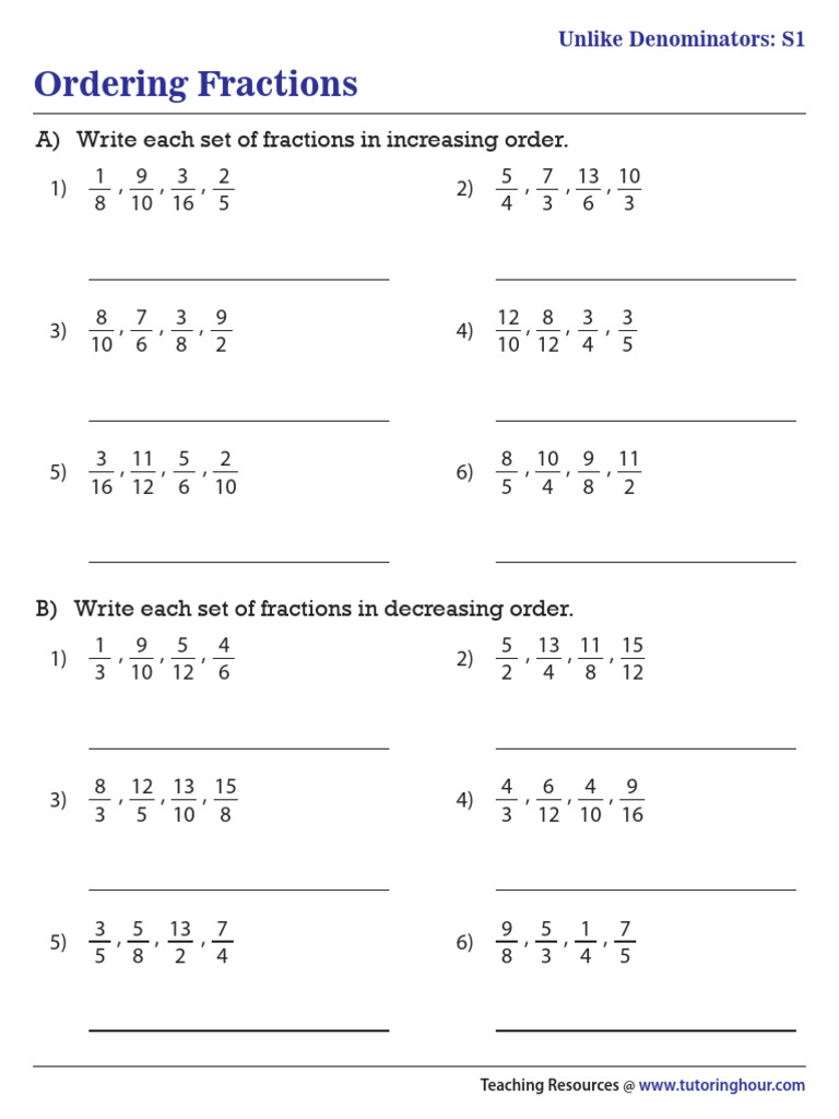 Ordering Fractions With Different Denominators | PDF