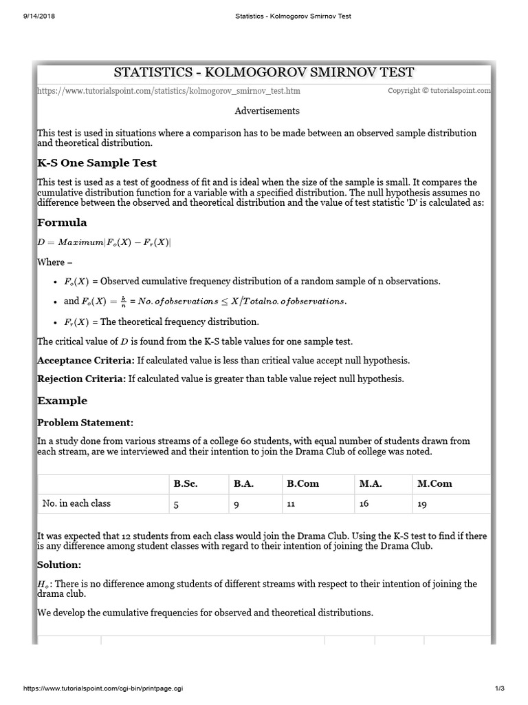 Statistics - Kolmogorov Smirnov Test | PDF | Applied Mathematics ...