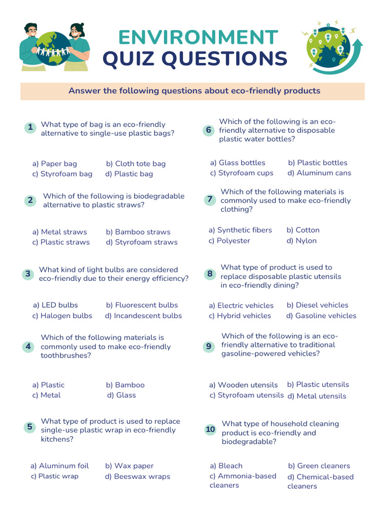 Environment Multiple Choice Quiz Worksheet in Beige Green Cute Style ...