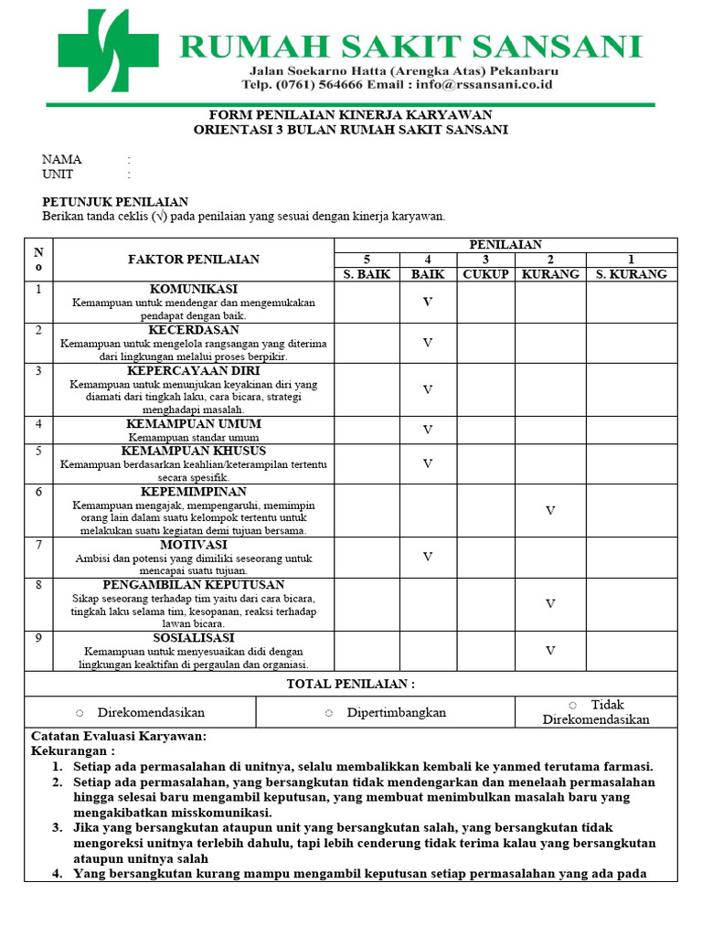 Form Penilaian Karyawan Orientasi | PDF
