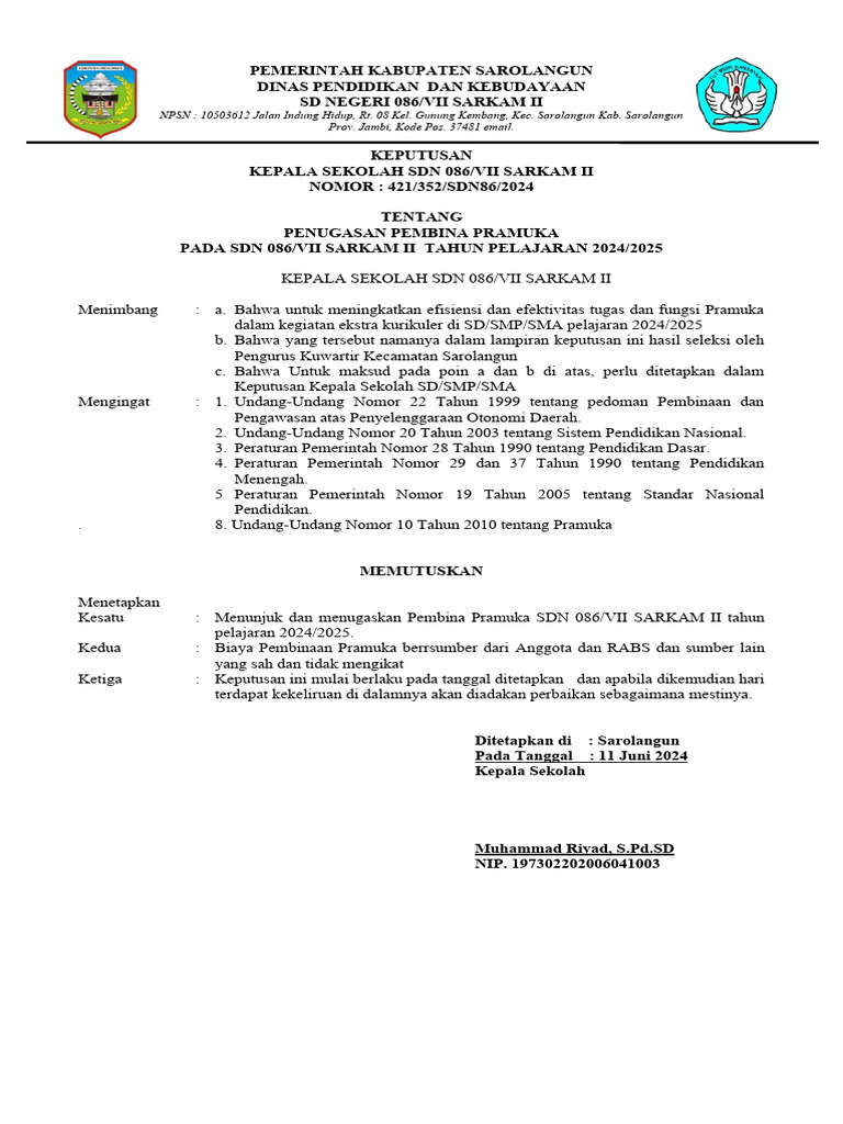 SK Pramuka 2024-2025 | PDF