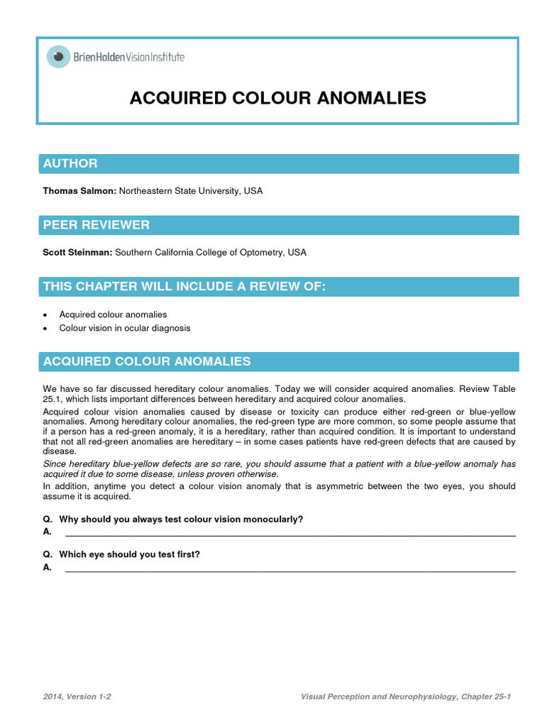 25 Acquired Color Anomalies | PDF | Retina | Glaucoma