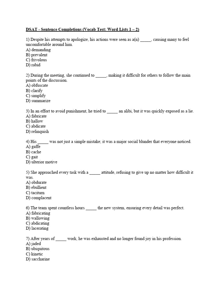 DSAT - Sentence Completions | PDF