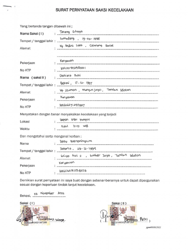 Surat Pernyataan Saksi | PDF