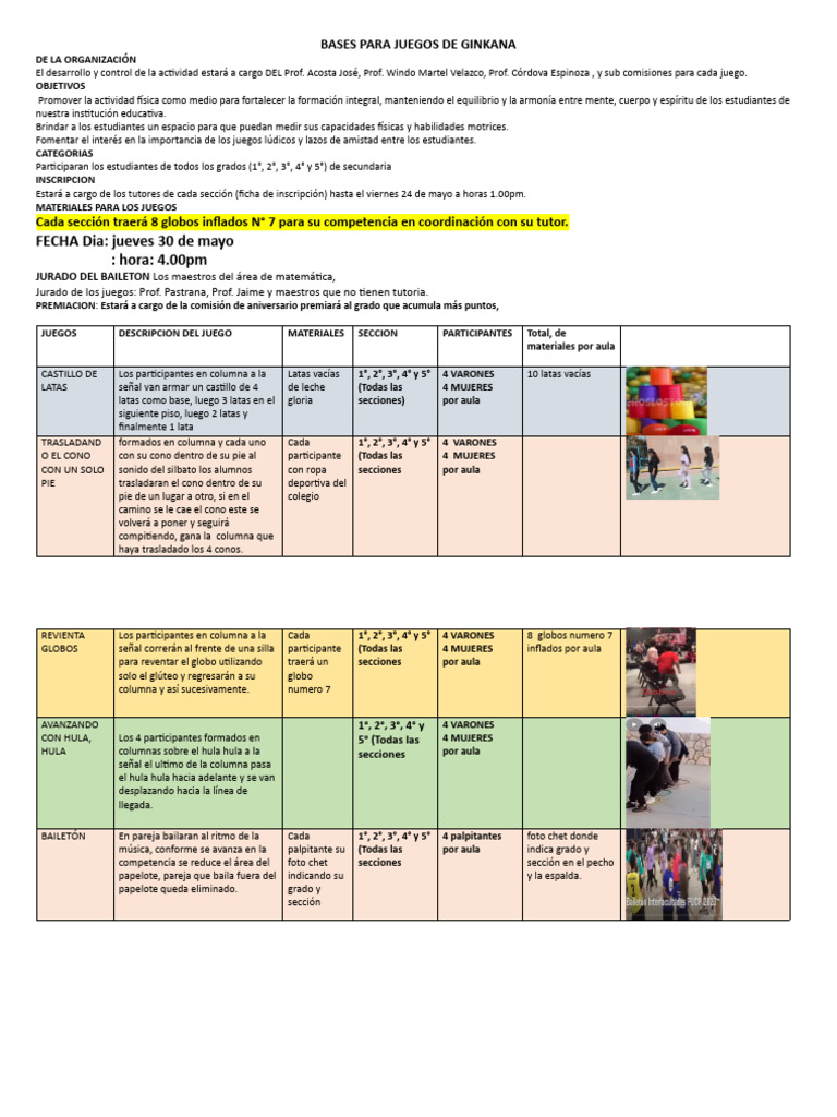 BASES PARA JUEGOS DE GINKANA Pinos 2024 | PDF
