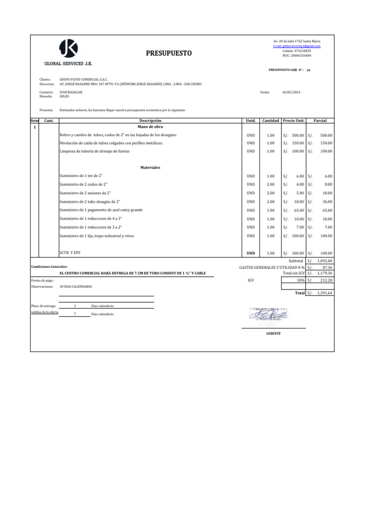 GSJK - 39 - 2024 - Correctivo en Los Tubos de Descarga de Lluvia en Los ...