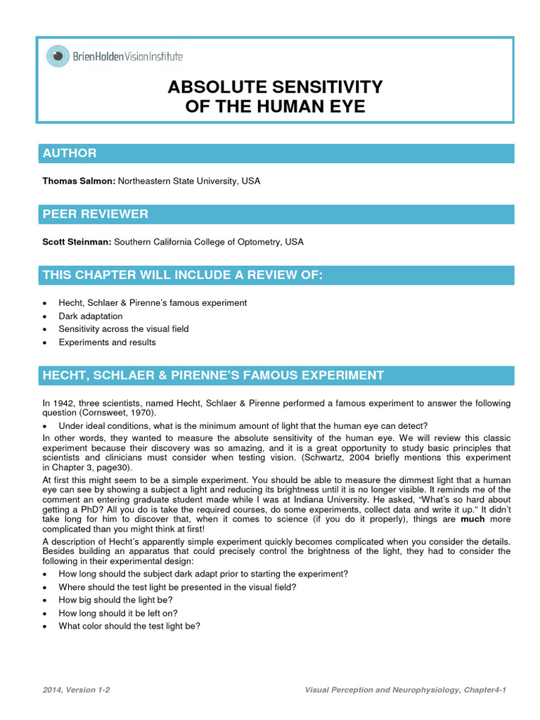 Human Eye Absolute Sensitivity Explained | PDF | Retina | Eye