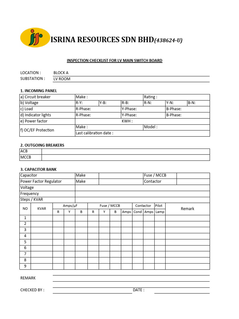 Form Checklist | PDF | Electrical Substation | Fuse (Electrical)