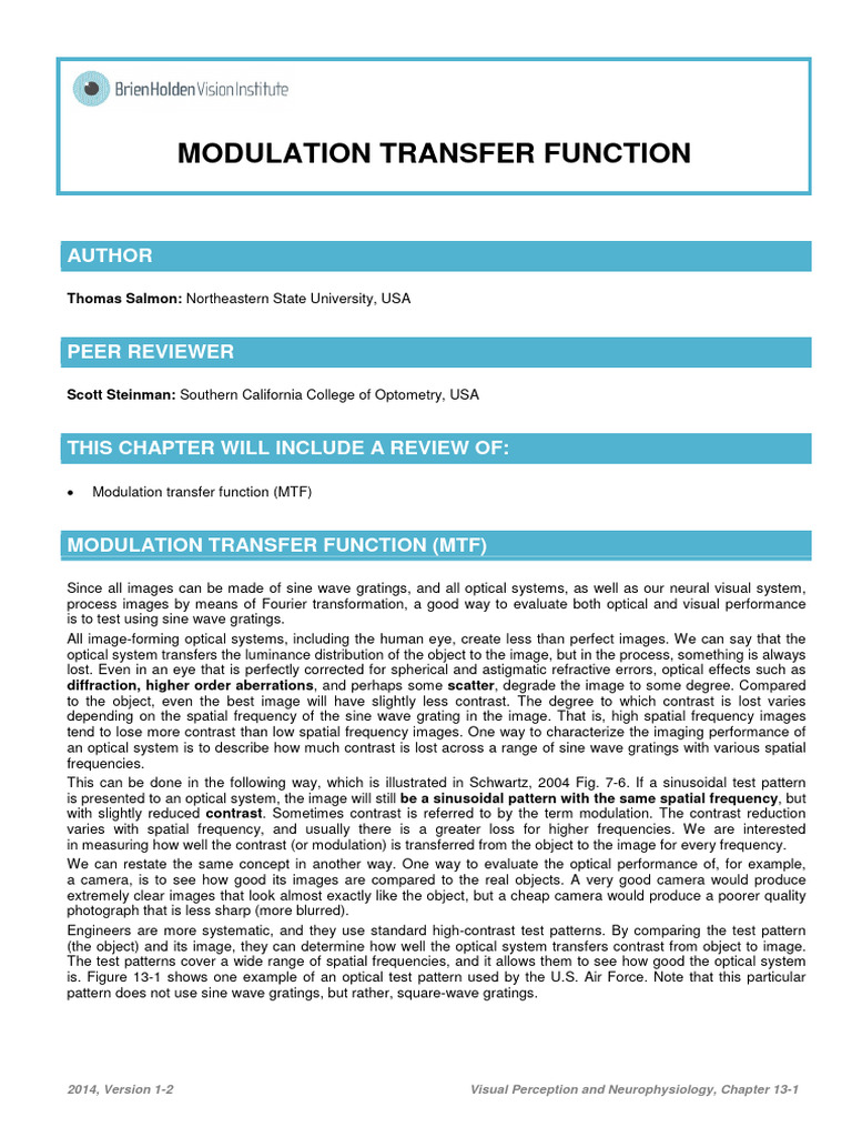 13 Modulation Transfer Function | PDF | Contrast (Vision) | Optics