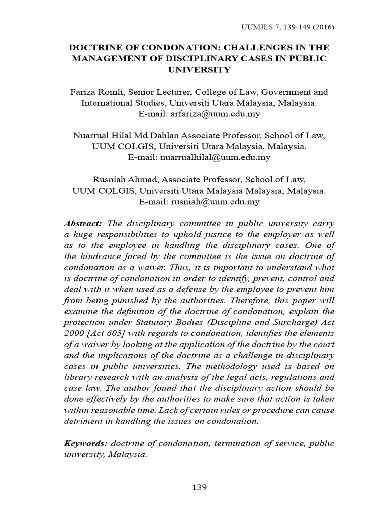 Condonation Doctrine in University Disciplinary Cases | PDF ...