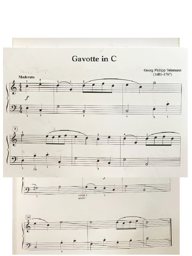 Piano Notes - Gavotte C - Telemann - Good Song | PDF