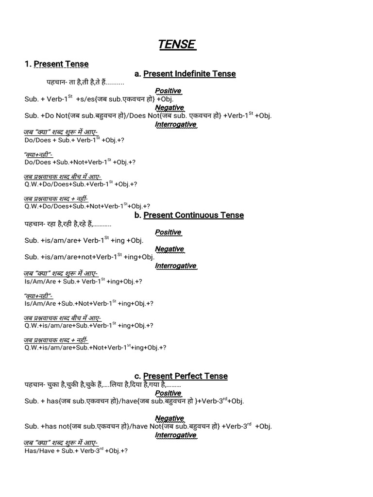 Present Tense | PDF | Linguistics | Grammar