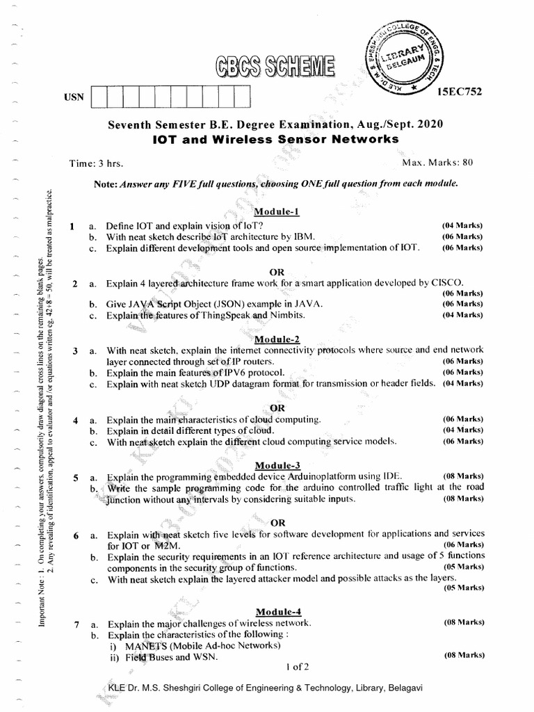 2020 Qp Pdf Internet Of Things Computer Science 