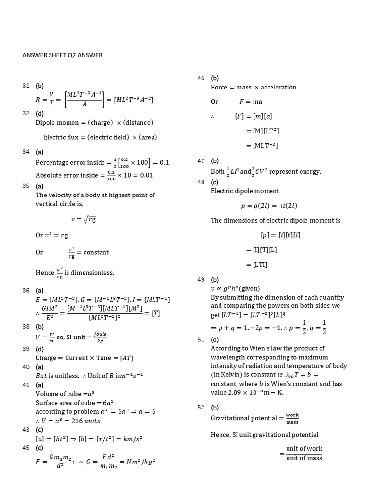 Unit and Measurent Ans q2 | PDF | Physics | Physical Quantities