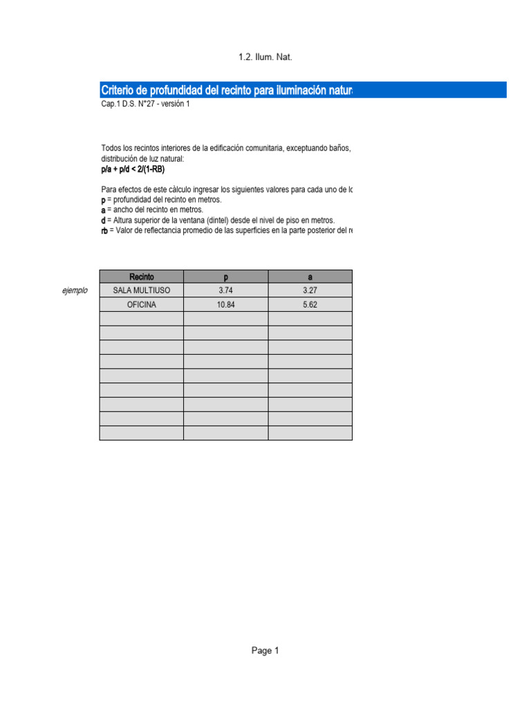 Criterio Profundidad para Iluminación Natural - Cap1 ds27 - VALLENAR | PDF