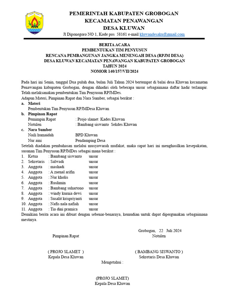 BA Pembentukan Tim Penyusun RPJMDes | PDF