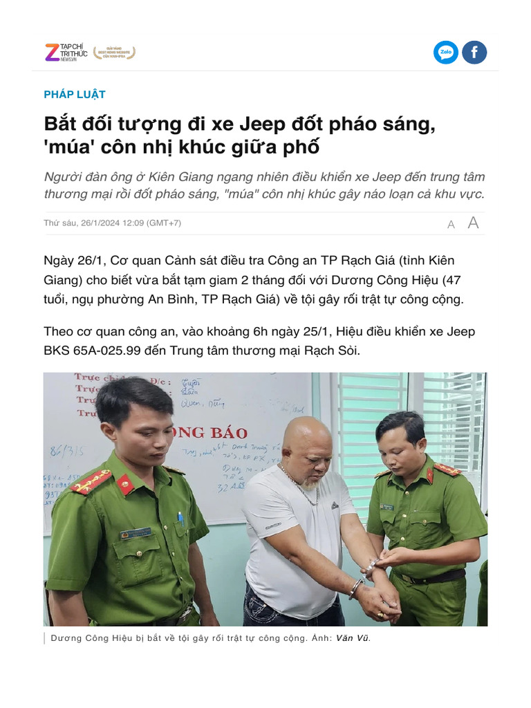 Bắt Đối Tượng Đi Xe Jeep Đốt Pháo Sáng, 'Múa' Côn Nhị Khúc Giữa Phố - Pháp Luật | PDF