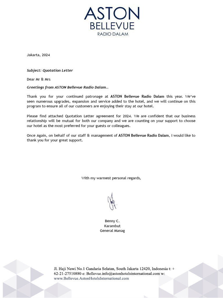 Quotation Letter ASton Bellevue Radio Dalam - Google Docs (5) | PDF