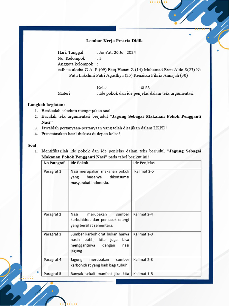 LKPD - Ide Pokok Ide Penjelas | PDF