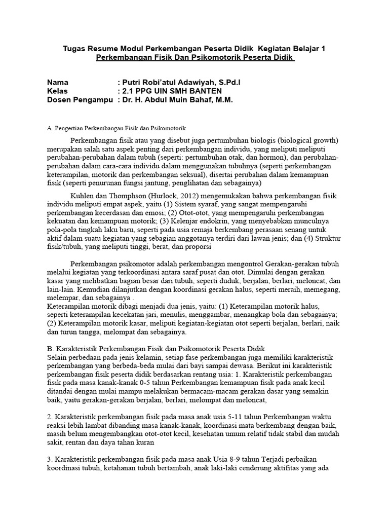 Tugas Resume Modul Perkembangan Peserta Didik Kegiatan Belajar 1 ...