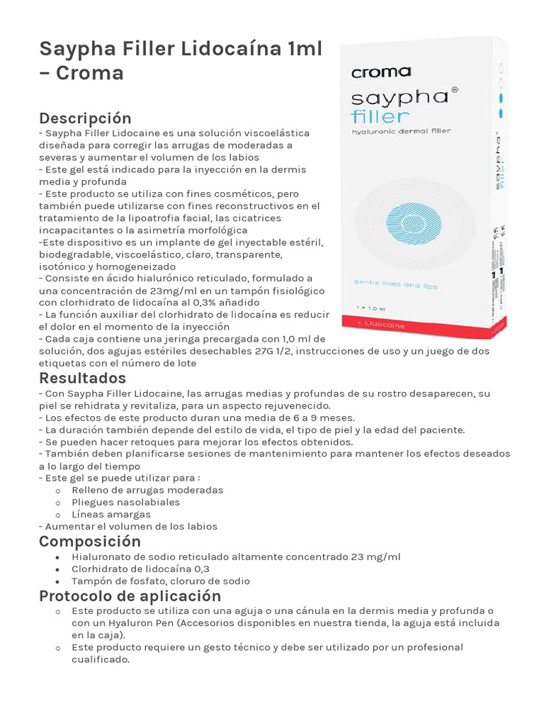 CROMA Saypha Filler | PDF | Medicina CLINICA | Especialidades Medicas
