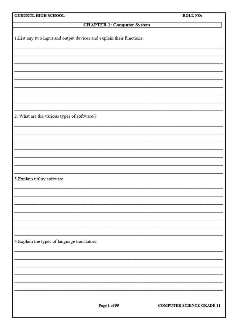 Class 11 Worksheets | PDF | Computer Data Storage | C (Programming ...