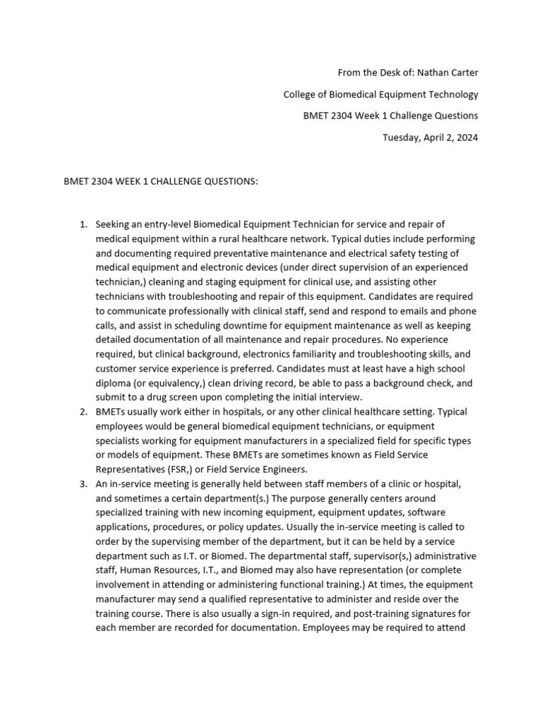 Week 1 Reading Assignment and Questions | PDF | Health Care