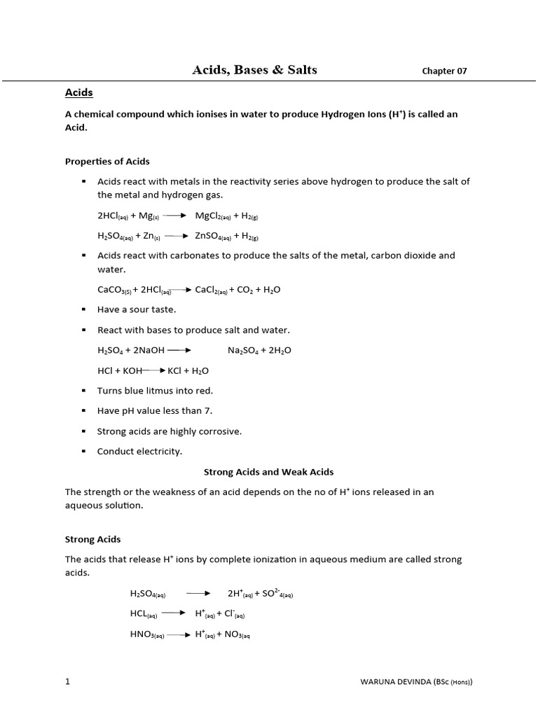 07 Acids, Bases & Salts | PDF | Acid | Ph