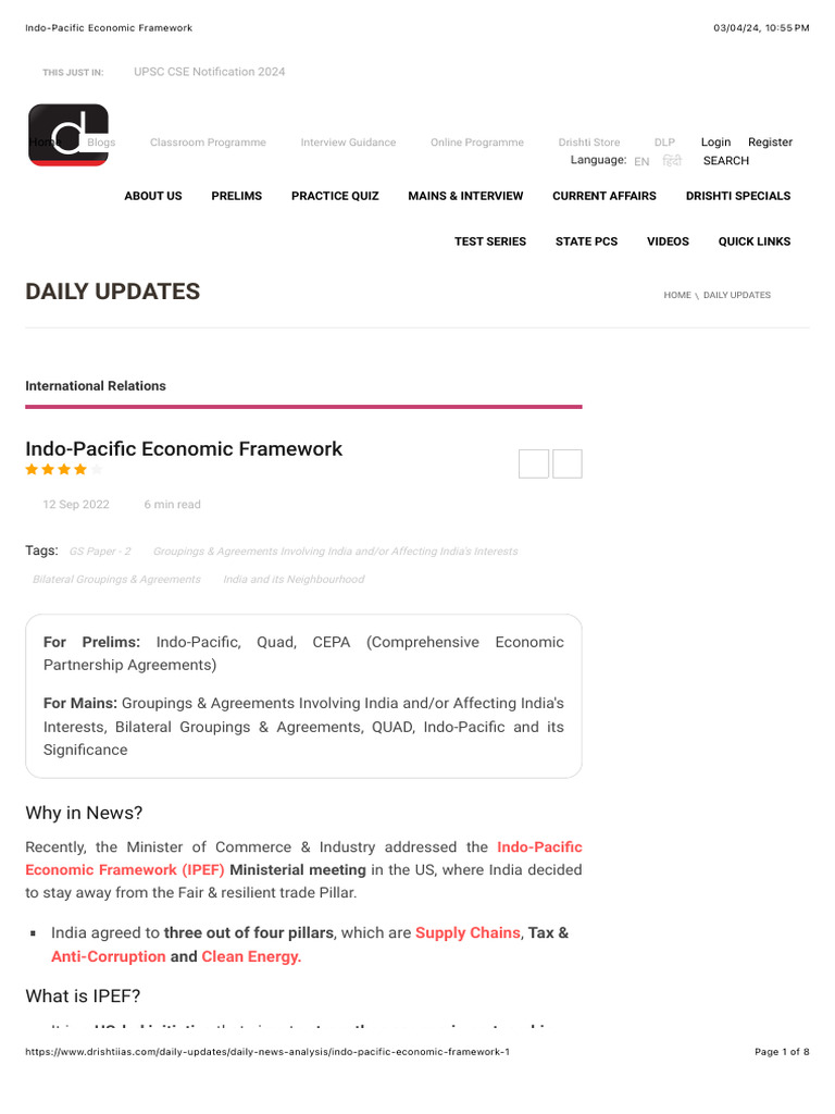 India's Role in the Indo-Pacific Framework | PDF | Trade Agreements