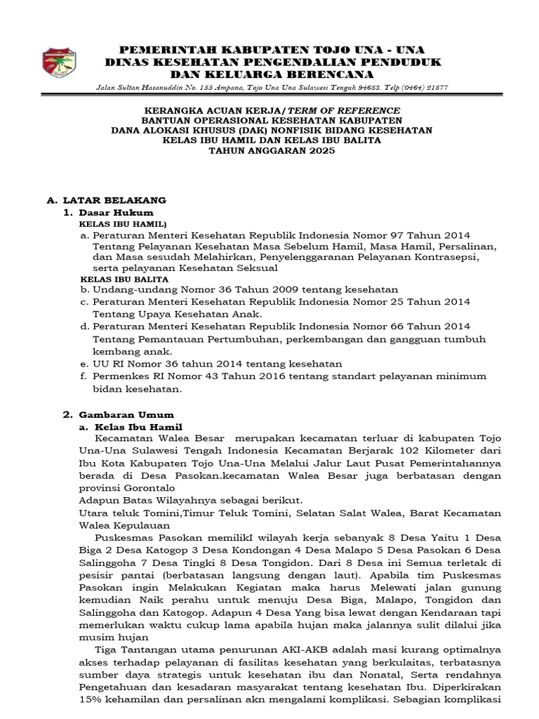 TOR & RAB 1. Pelaksanaan Kelas Ibu Hamil Dan Ibu Balita | PDF ...