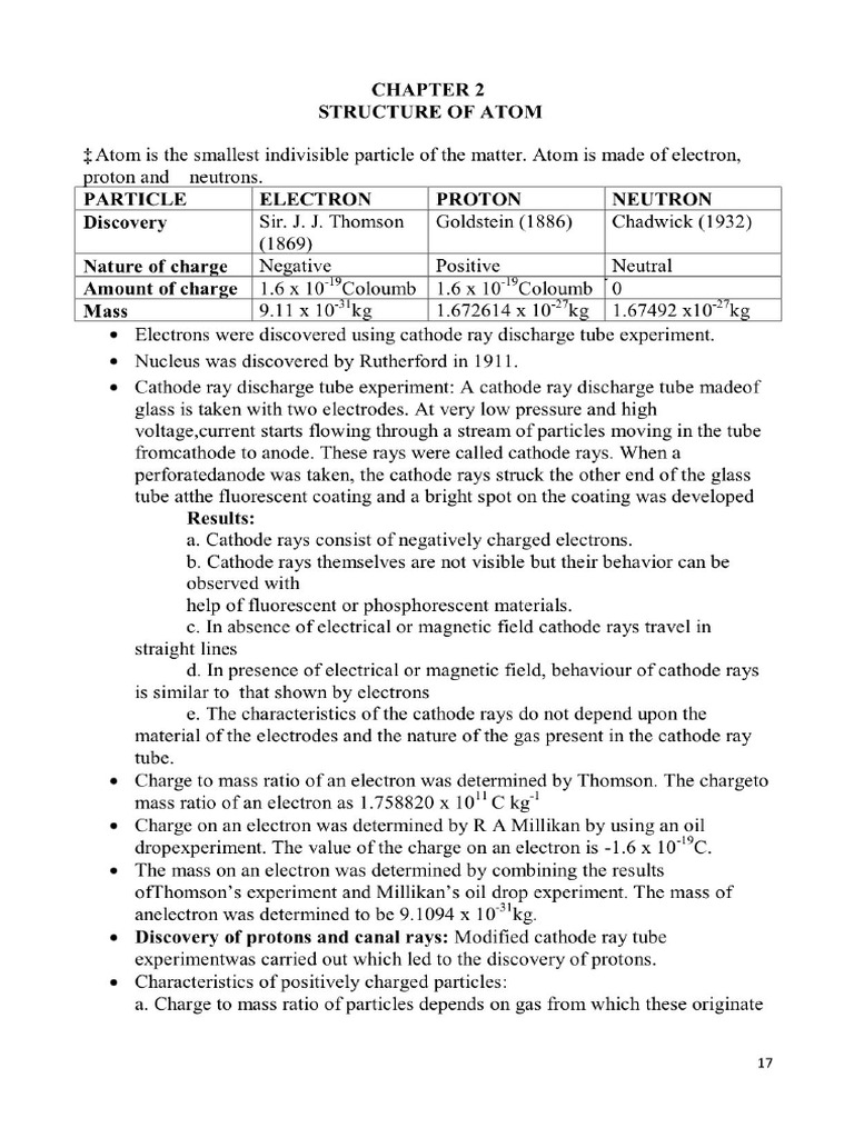 11 Chemistry Notes ch02 Structure of Atom | PDF