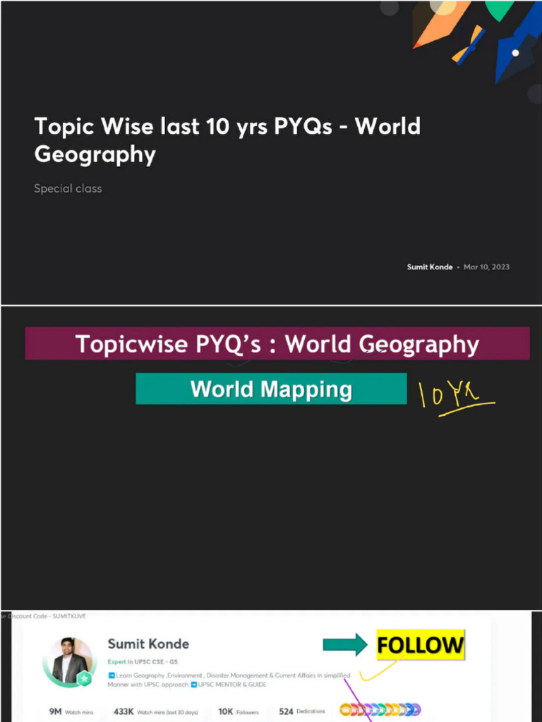 Topic Wise Last 10 Yrs PYQs World Geography With Anno | PDF