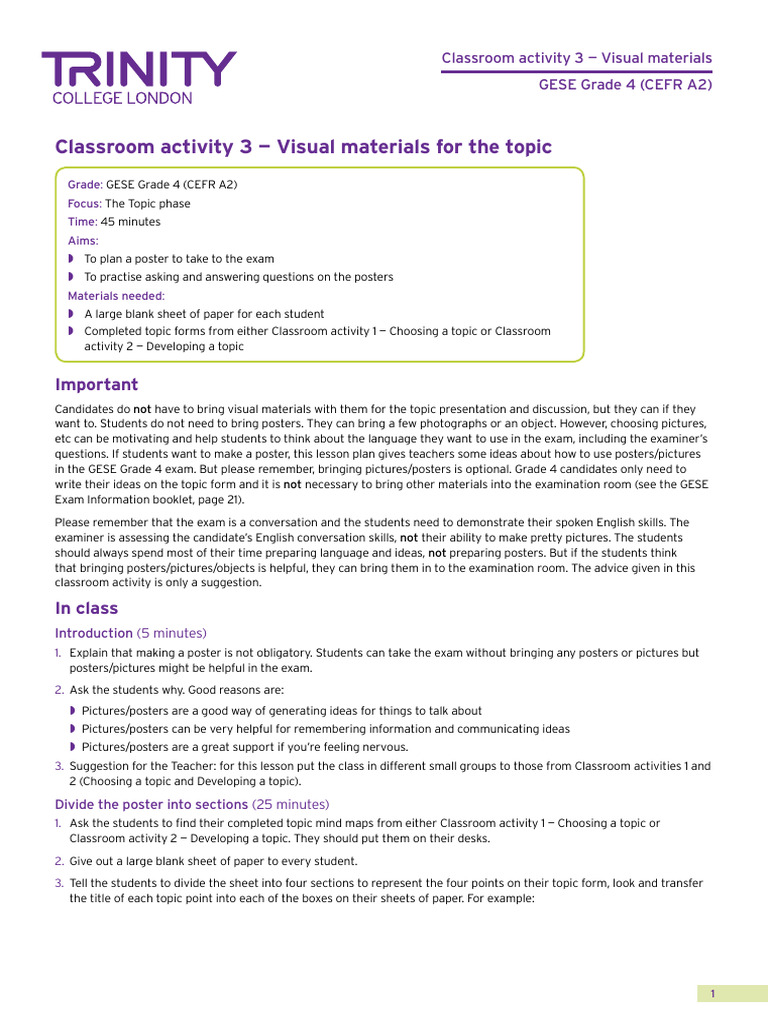 GESE G4 - Classroom Activity 3 - Visual Materials For The Topic | PDF ...
