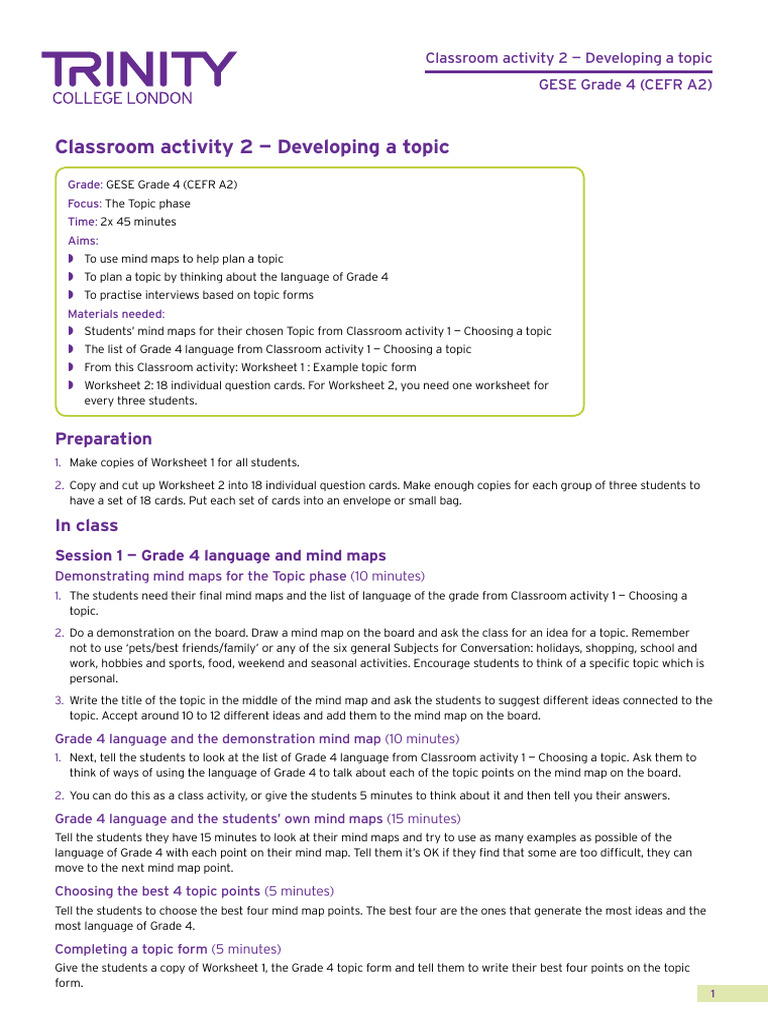 GESE G4 - Classroom Activity 2 - Developing A Topic | PDF | Cognition ...