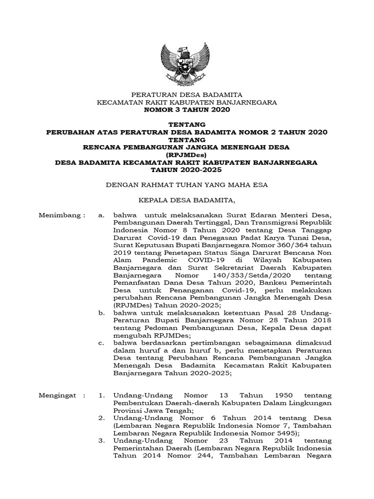 Perdes Perubahan Rpjmdes 2019-2025 | PDF | Griya & Taman