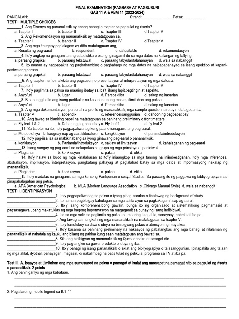 Gas Abm 11 Exam | PDF
