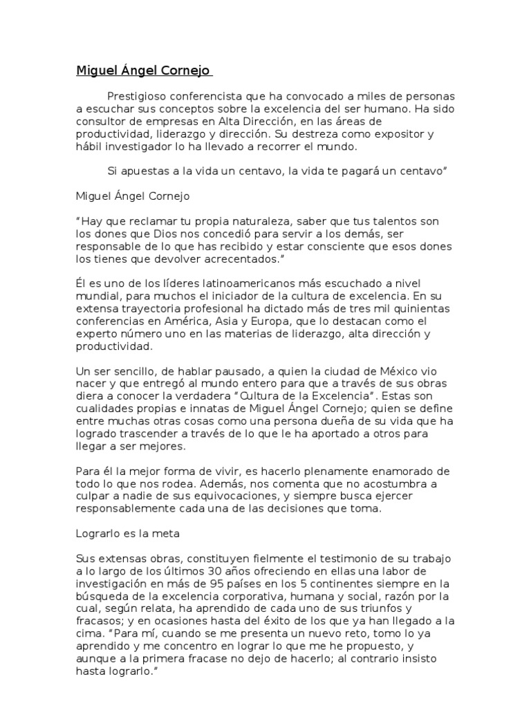 Miguel Ángel Cornejo: Líder en Excelencia | PDF | Liderazgo | Sicología