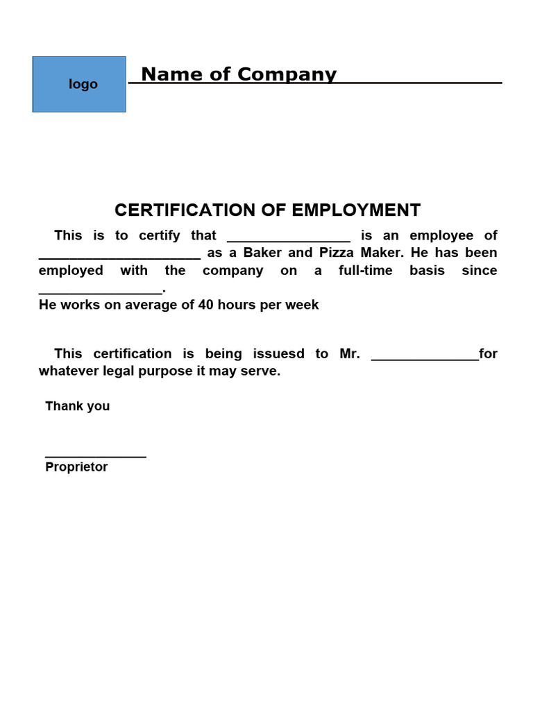 Employment Certification for Baker | PDF | Finance & Money Management
