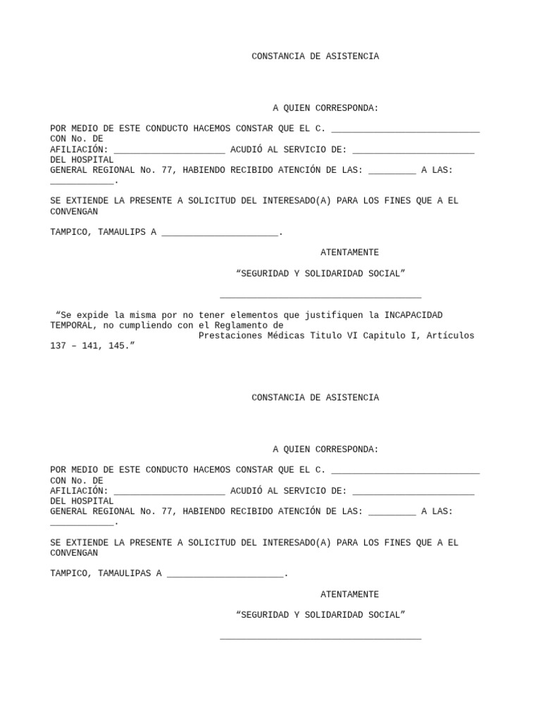 Justificante Imss 77 | PDF