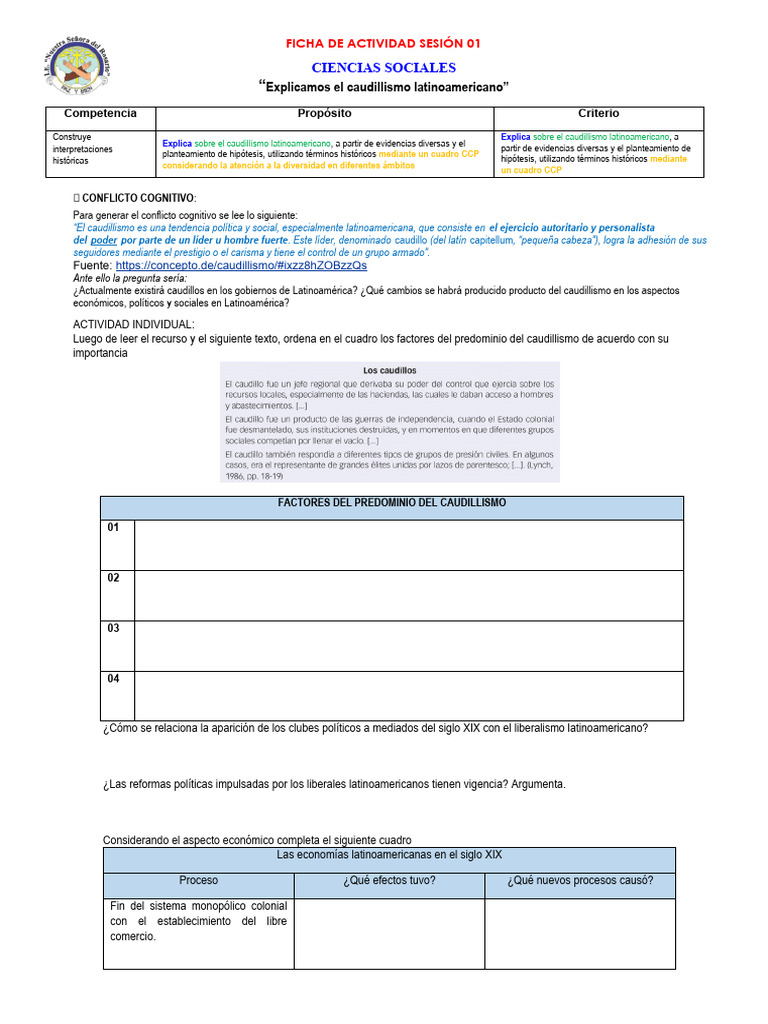4° CC - SS - Ficha de Act. 01 Caudillismo Latinoamericano | PDF ...