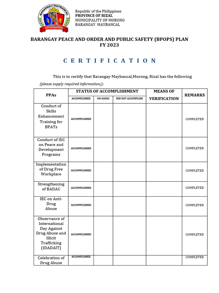 BPOPS Plan Certification 2023-2025 | PDF | Business