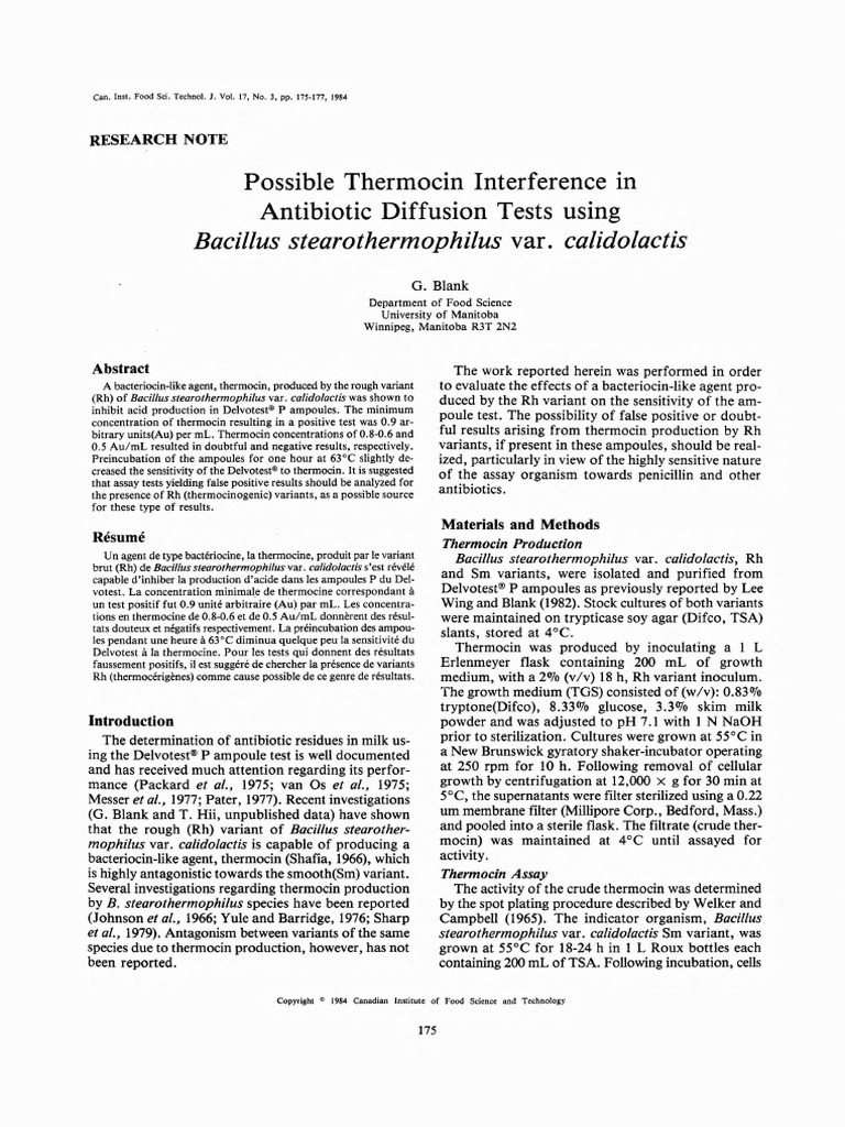 Possible Thermocin Interference in Antibiotic Diffusion Tests Using ...